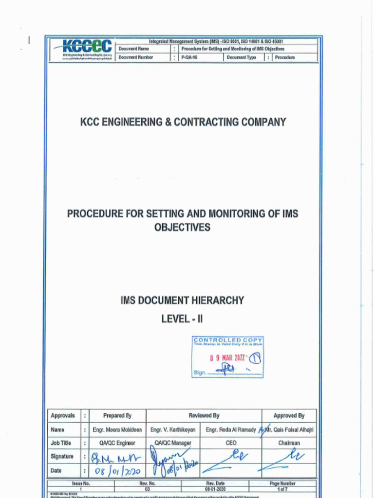 P-QA-16 Procedure For Setting and Monitoring of IMS Objectiv | PDF