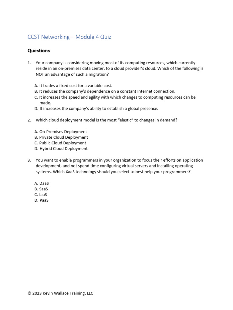 CCST Networking Module 4 Quiz Guide | PDF | Cloud Computing | Software ...