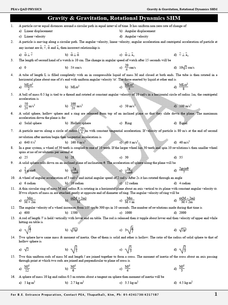 Gravity & Gravitation, Rotational Dynamics, SHM - SKG - Final - Quad | PDF | Rotation Around A ...