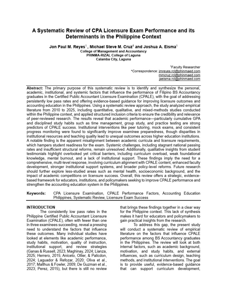 A Systematic Review of CPA Licensure Exam Performance and Its ...
