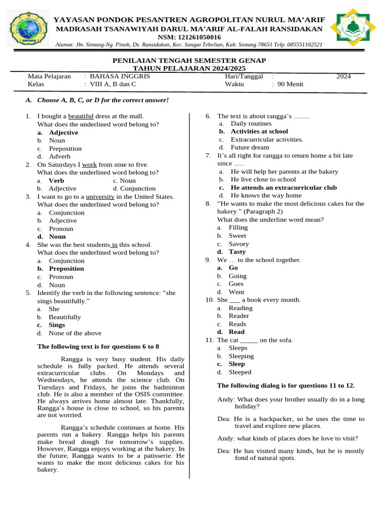 Uts Bahasa Inggris Kelas 8 Genap | PDF | English Language | Semantics