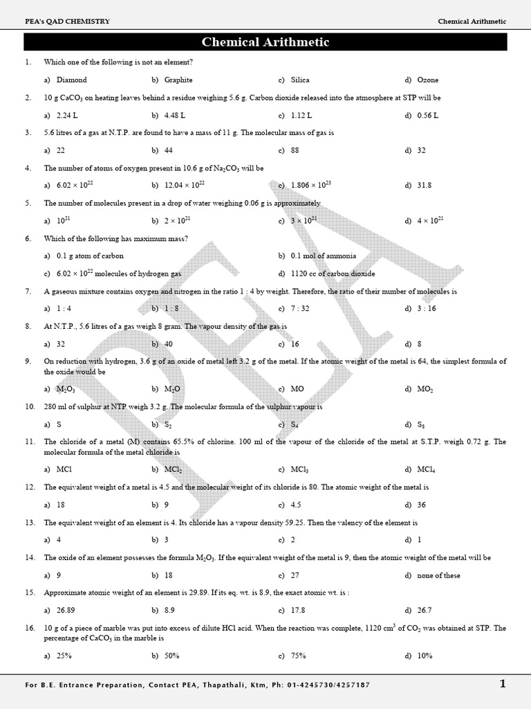 Chemical Arithmetic | PDF | Mole (Unit) | Molecules