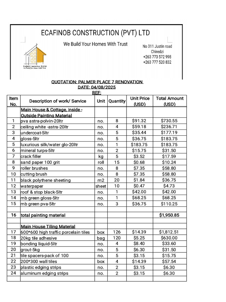 Palmer Place Renovation Quotation 2025 | PDF | Framing (Construction ...