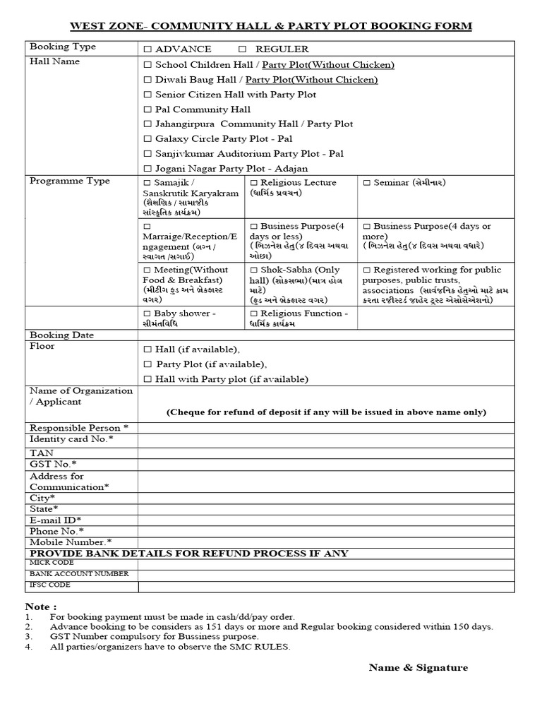 Community Hall Booking Form | PDF | Payments | Access Control