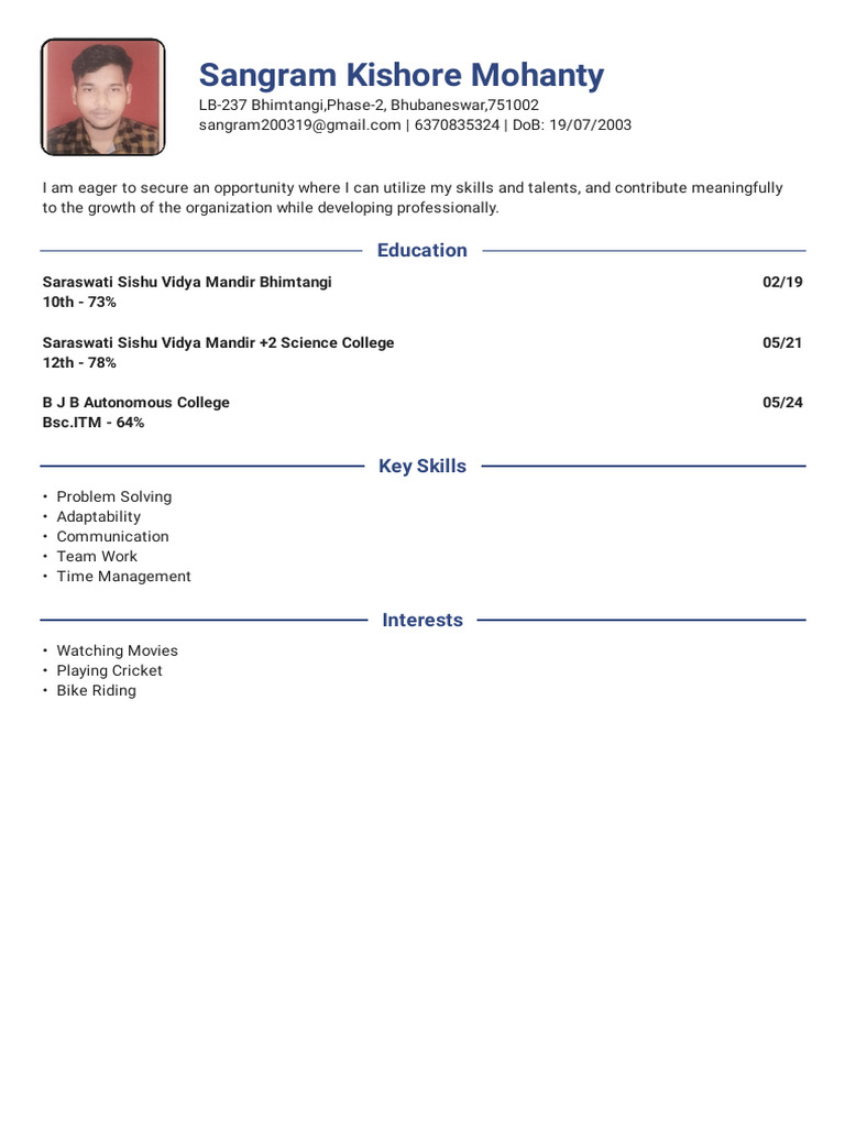 Sangram Kishore Mohanty - CV | PDF