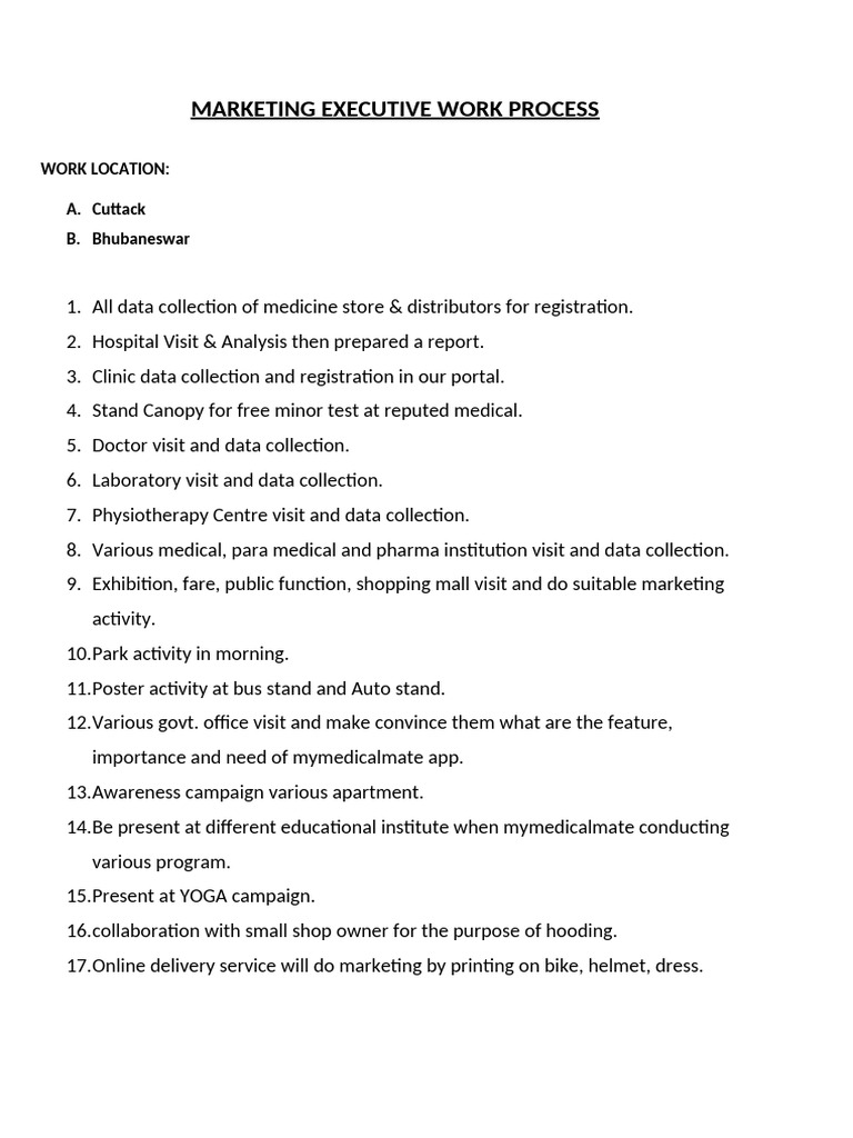 Marketing Executive Work Process | PDF