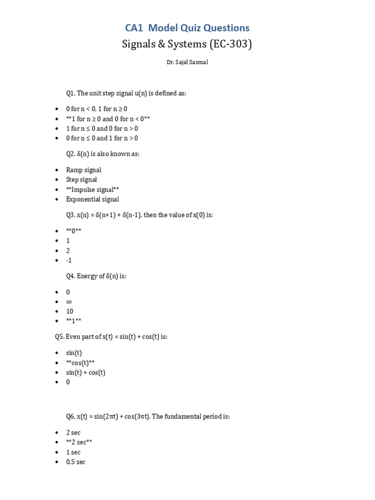 CA1 Model Quiz Questions | PDF | Mathematical Analysis | Mathematical Objects