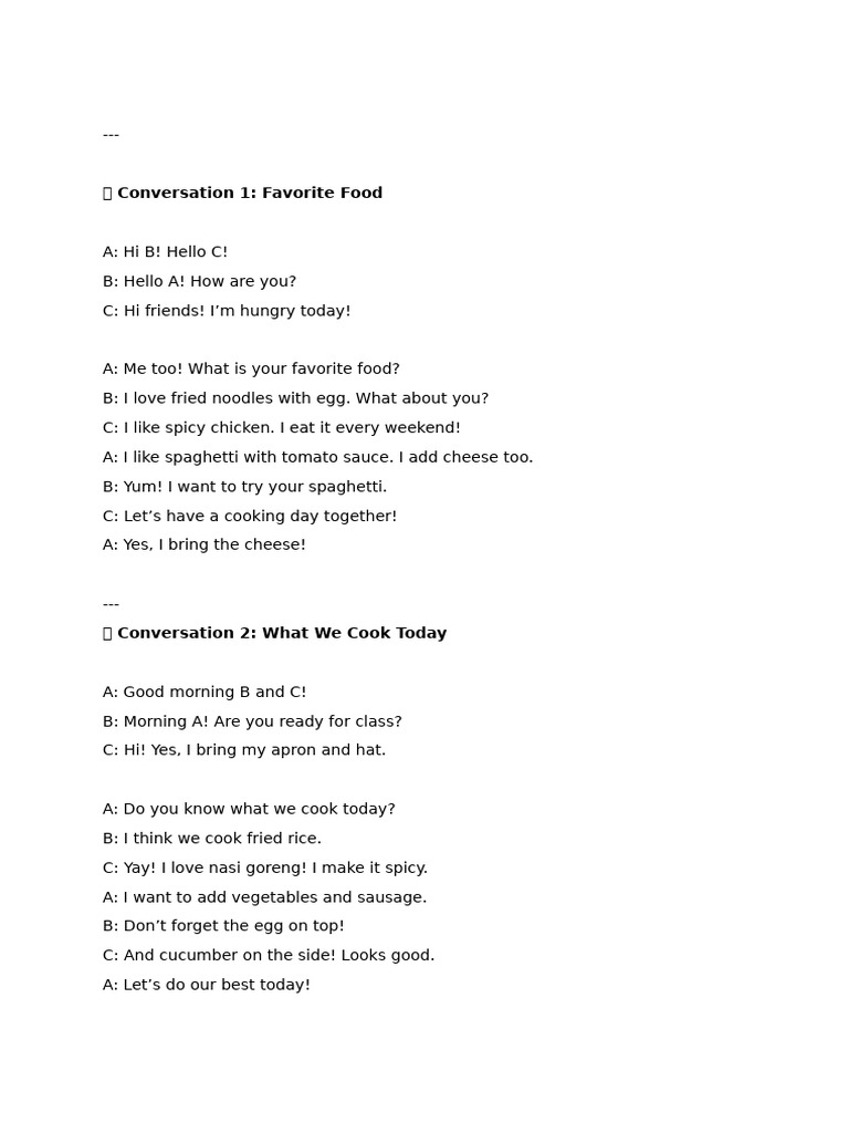 Fun Conversations About Food and Cooking | PDF | Foods | Cuisine