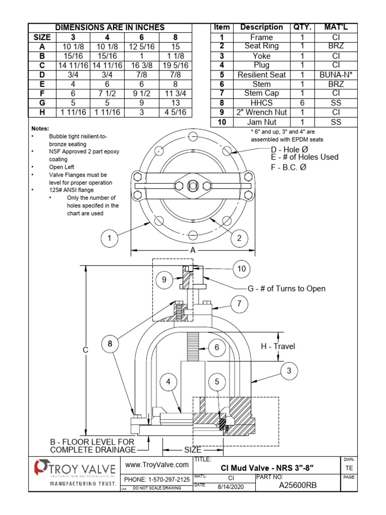 CI Mud Valve - Non-Rising Stem 3 To 8 IN DRAWING | PDF | Plumbing ...