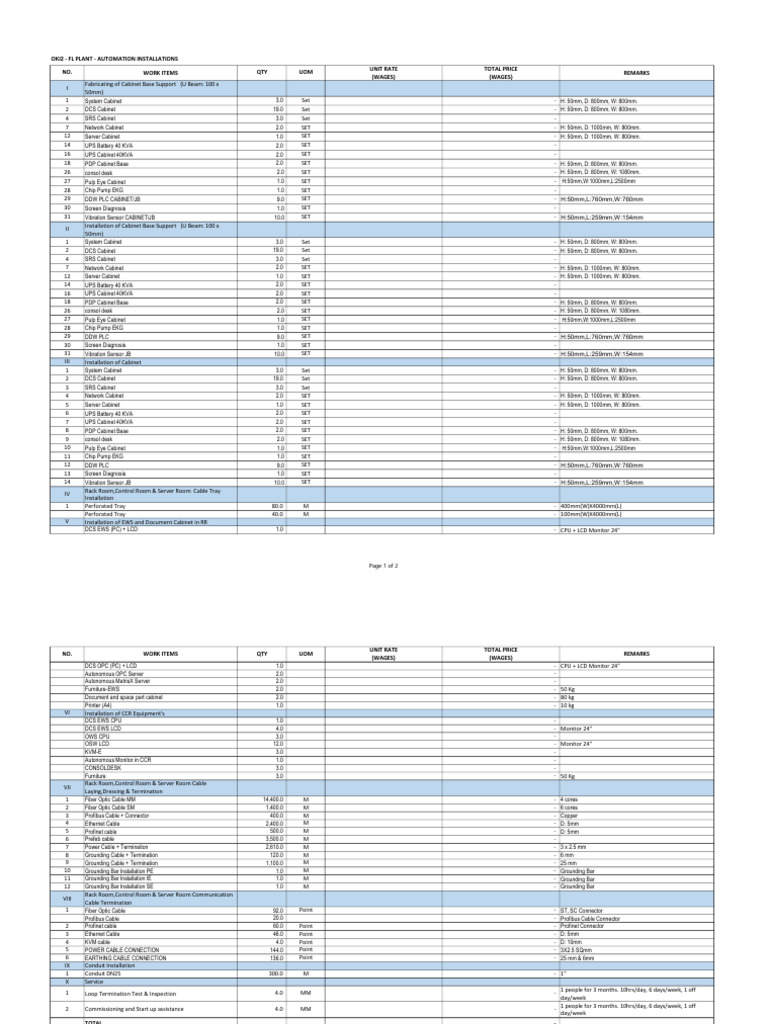 Automation Installations Price List | PDF | Computer Hardware | Equipment