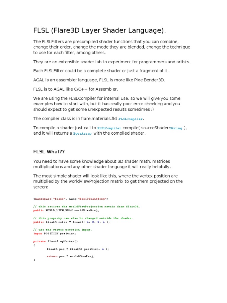 FLSL (Flare3D Layer Shader Language) | PDF | Shader | Areas Of Computer Science