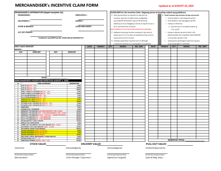 Incentive Form Updated As of August 1 2025 2 | PDF