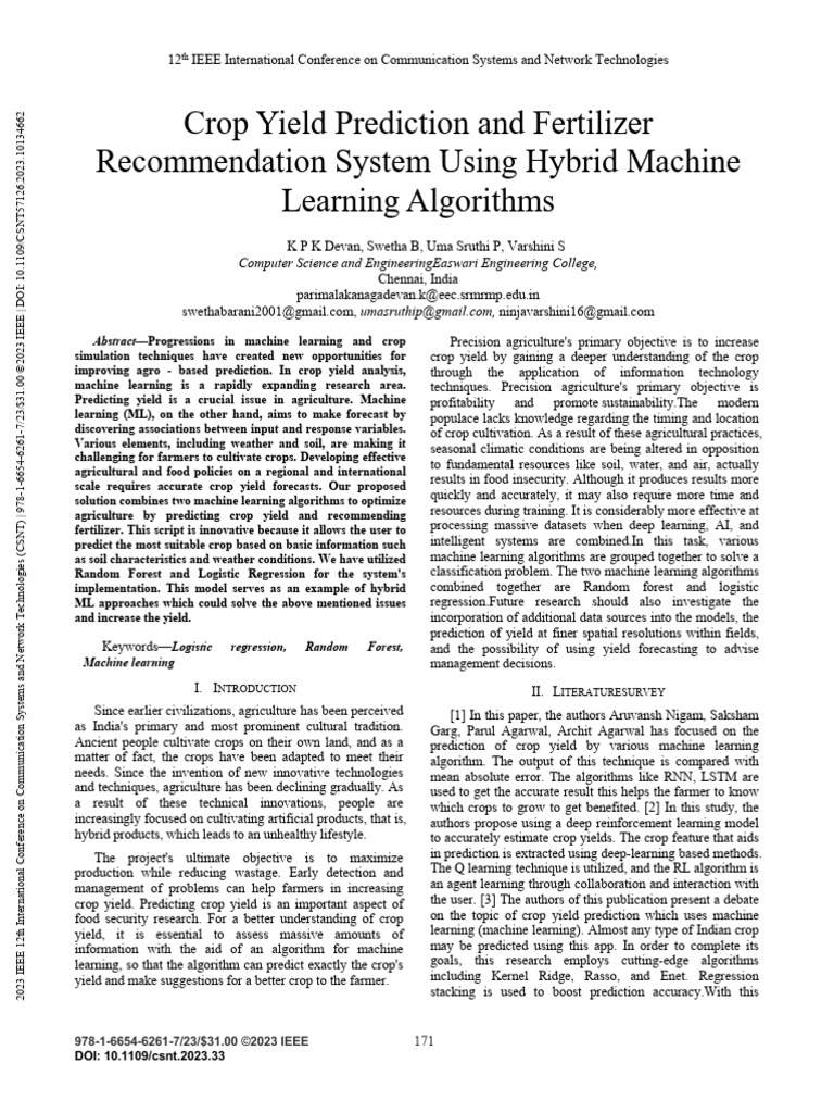 Crop Yield Prediction Using Hybrid ML | PDF | Machine Learning | Prediction