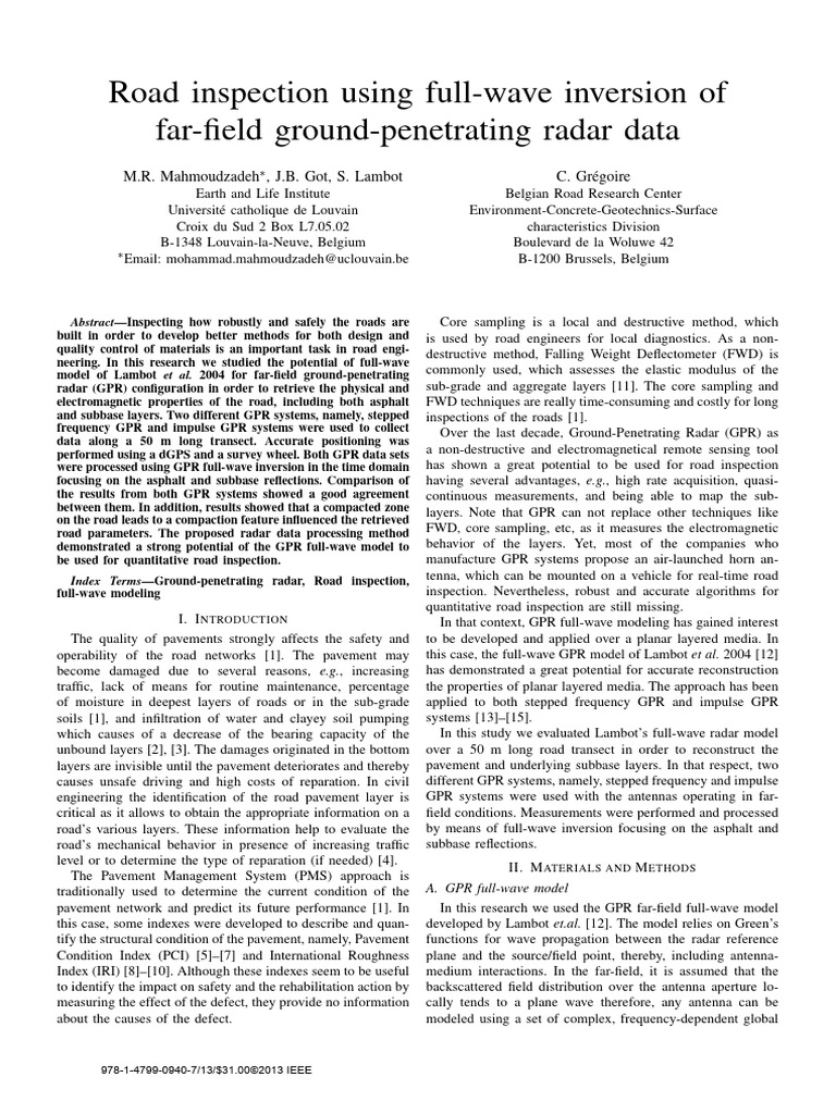 GPR Full-Wave Inversion for Road Inspection | PDF | Antenna (Radio ...