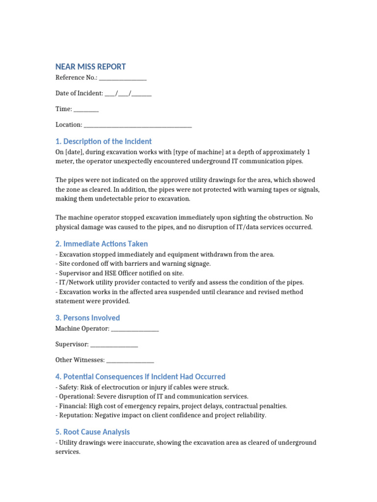 Near Miss Incident Report Template | PDF | Safety
