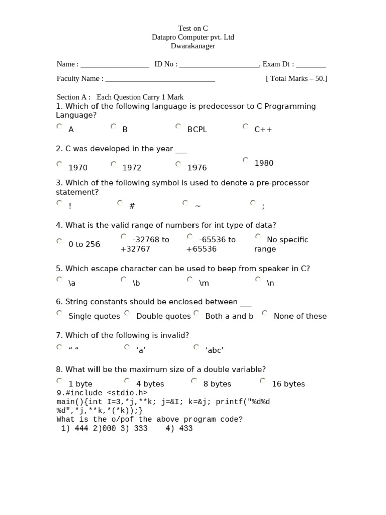 C Lang QP Set 1 | PDF | Pointer (Computer Programming) | Computer Science