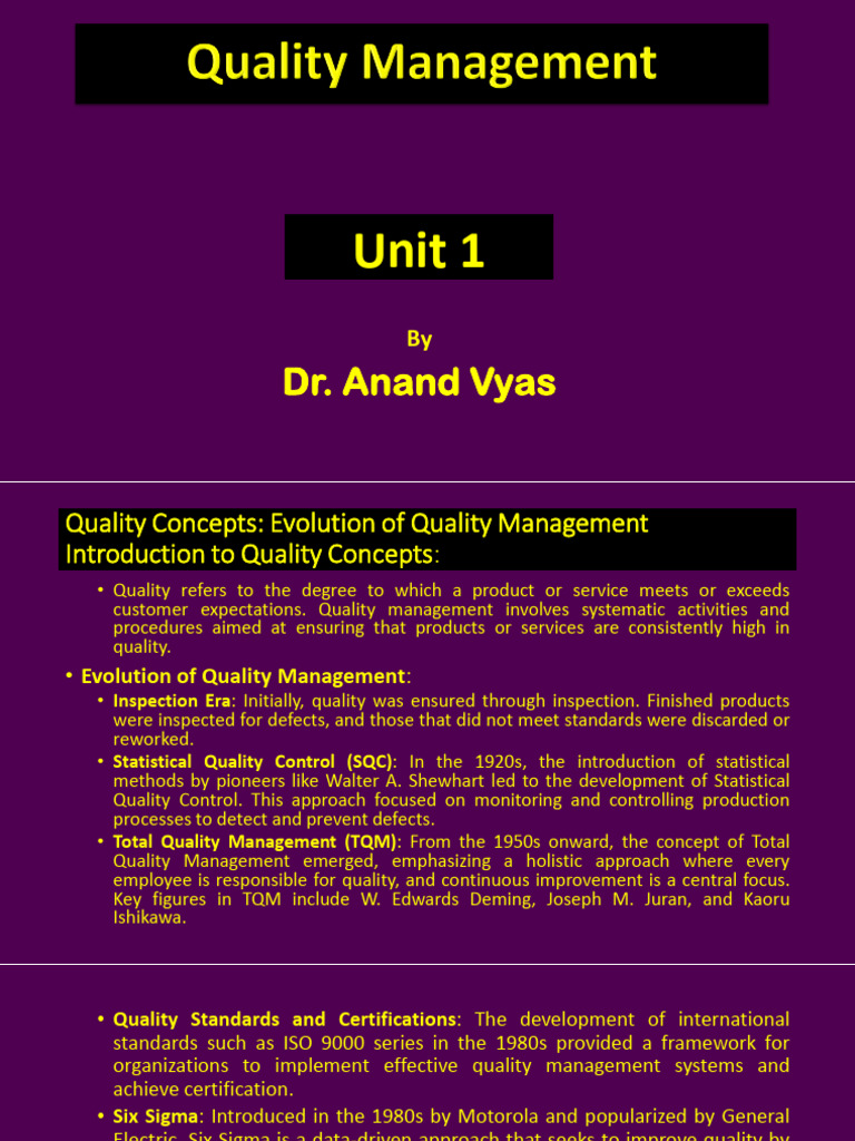 Evolution of Quality Management Concepts | PDF | Quality Management ...