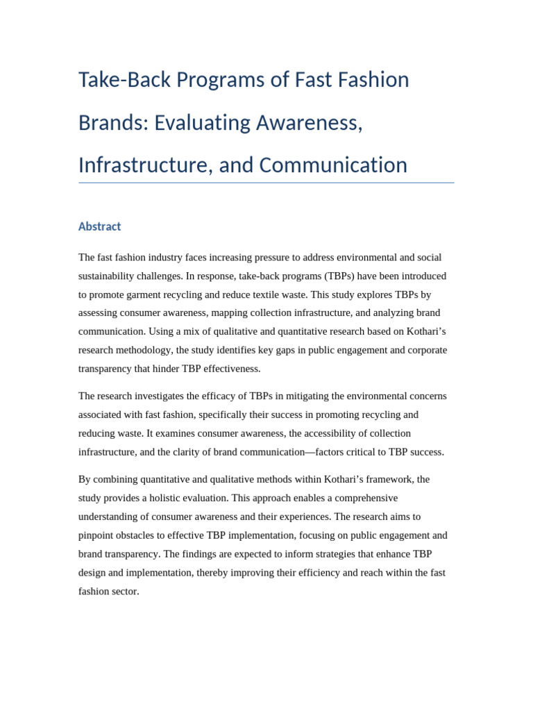 Take-Back Programs of Fast Fashion Brands Evaluating Awareness ...