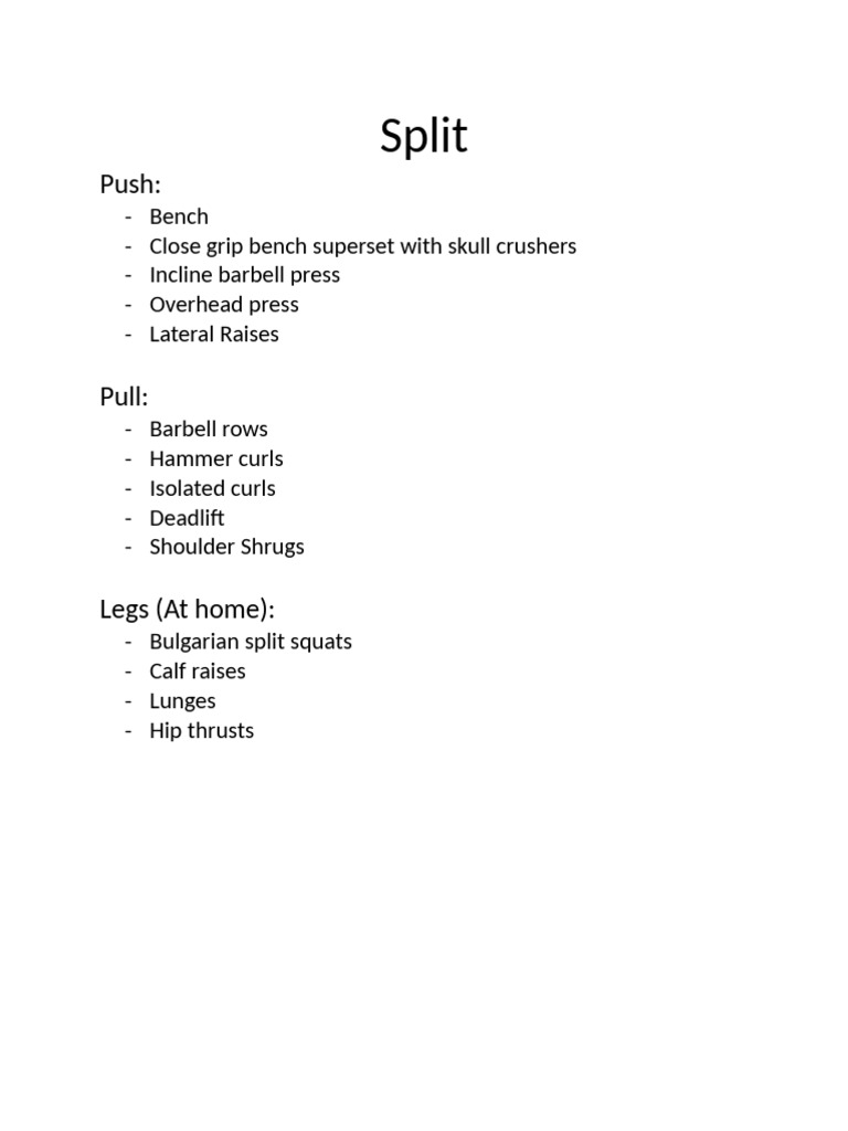 Weekly Workout Split Routine | PDF