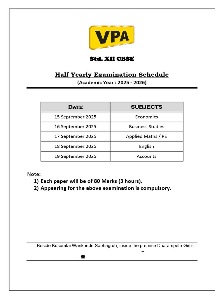 XII CBSE IPG Half Yearly Examination | PDF