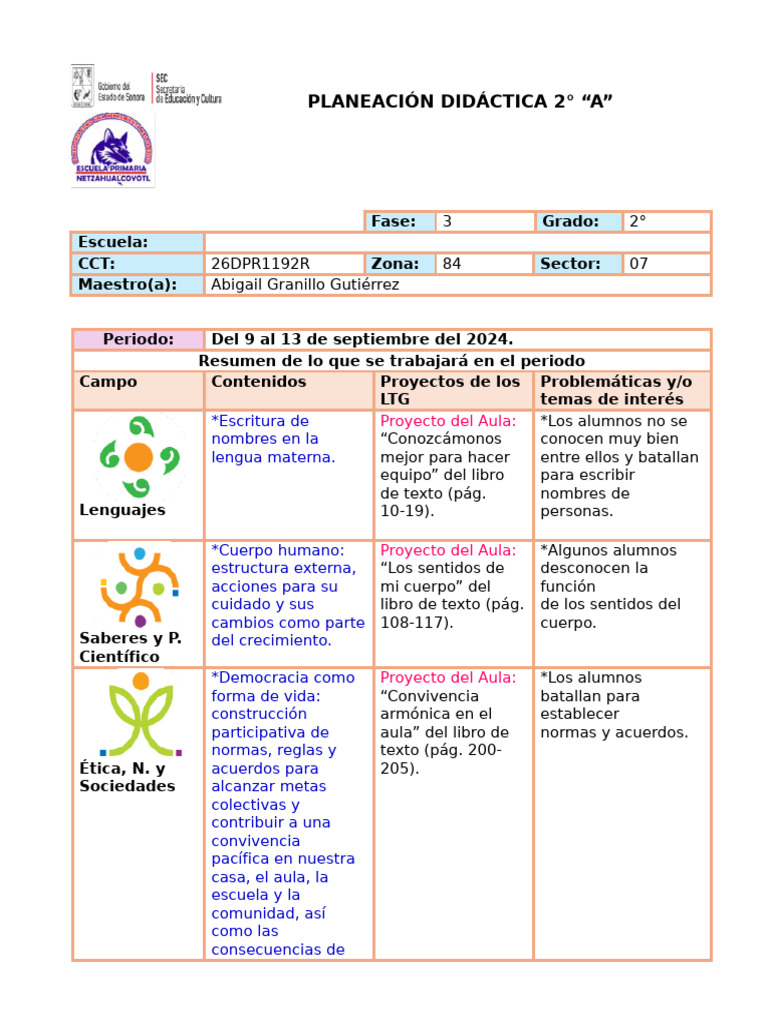 Planeacion Semana Del 9 Al 13 de Septiembre 2024 SEGUNDO GRADO | PDF ...