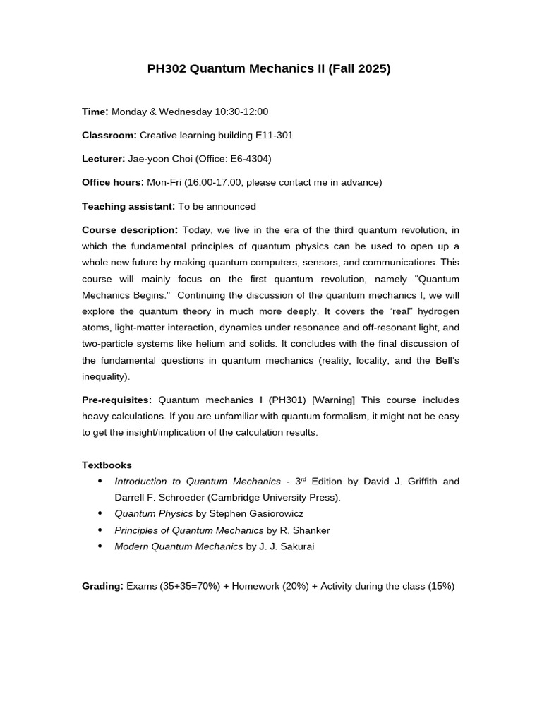 Quantum Mechanics II Course Overview | PDF