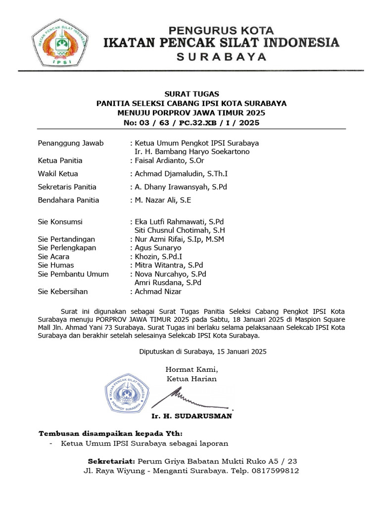 Surat Tugas Panitia Seleksi IPSI 2025 | PDF