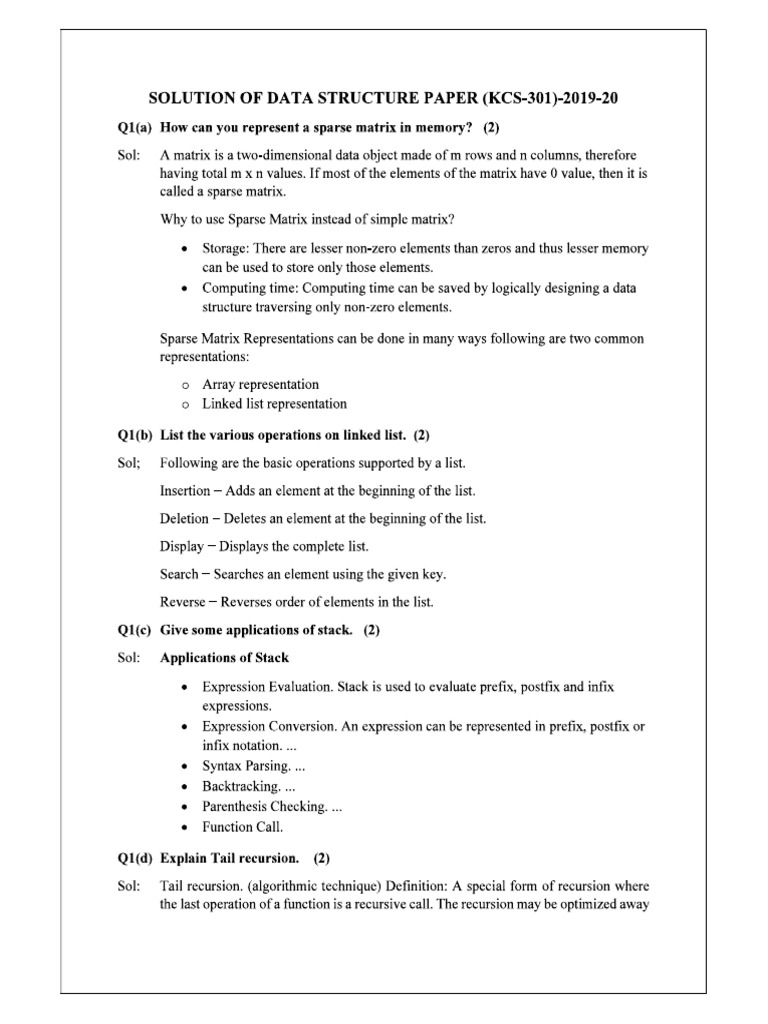 06 Data Structure KCS301 2019-20 AKTU QP Sol | PDF