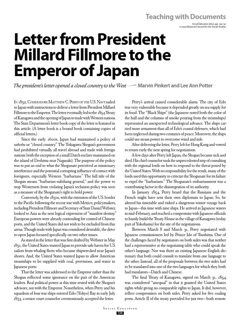 Fillmore's Letter: Opening Japan to Trade | PDF | Empire Of Japan