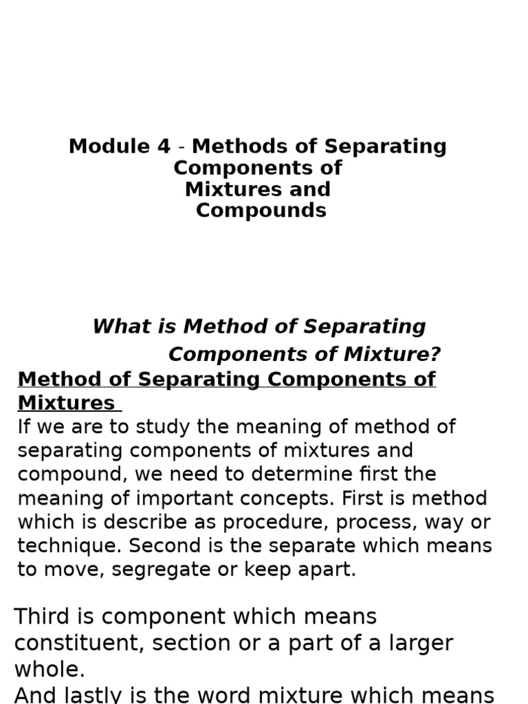 Methods of Separating Mixtures for Class 6 | PDF | Filtration | Mixture