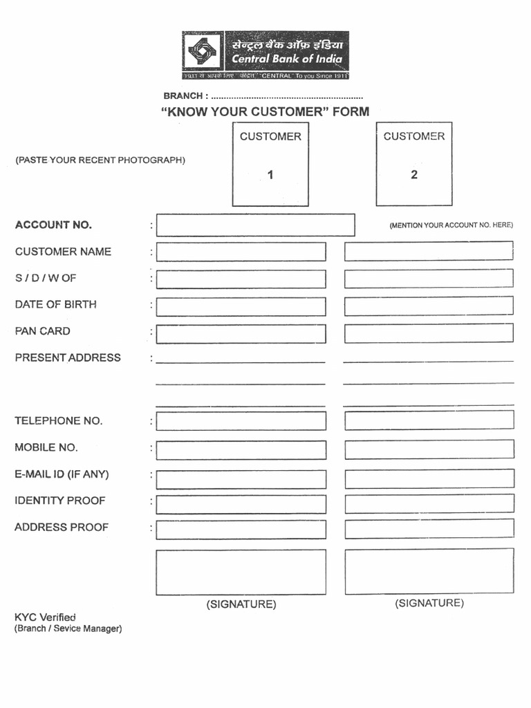 Kyc Form Cbi | PDF