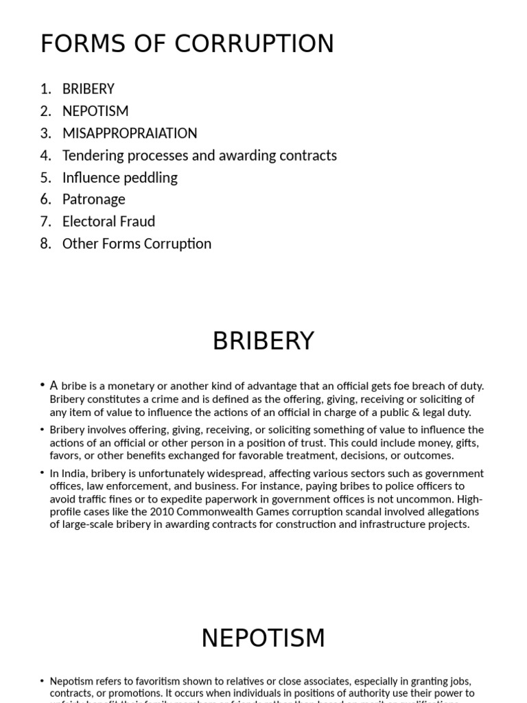 Forms of Corruption | PDF | Political Corruption | Bribery