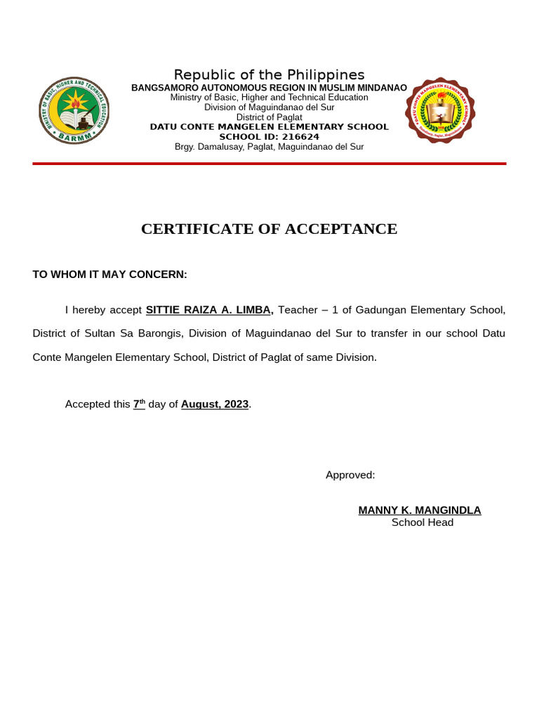 Certificate of Acceptance | PDF