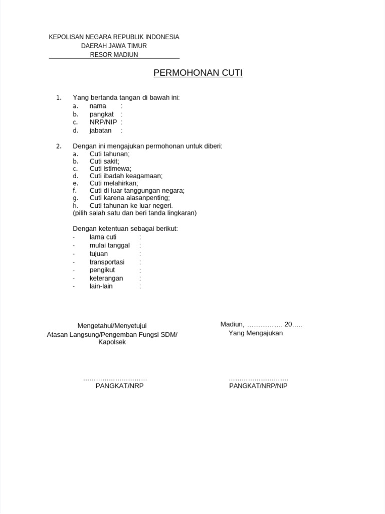 Format Permohonan Cuti | PDF