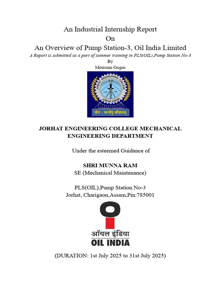 Internship Report on Pump Station-3 | PDF | Valve | Diesel Engine