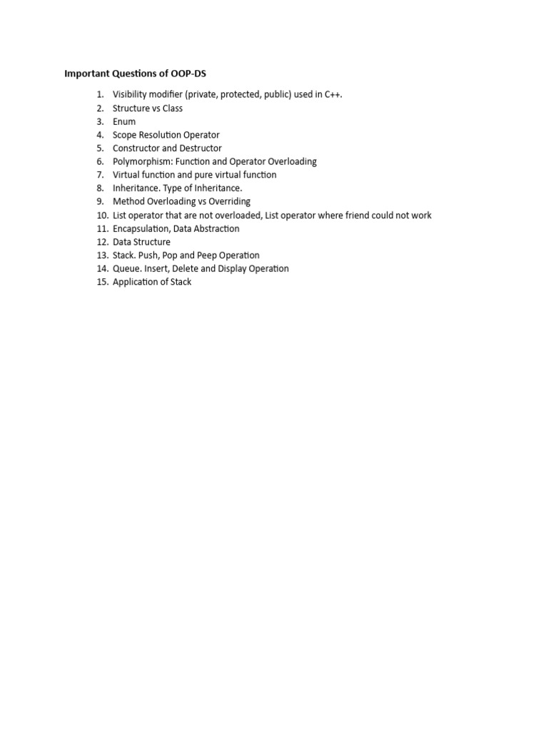 Important Questions SYBCA - OOP-DS | PDF