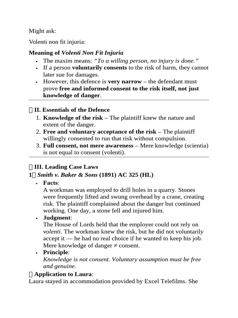 Understanding Volenti Non Fit Injuria | PDF | Justice | Crime & Violence