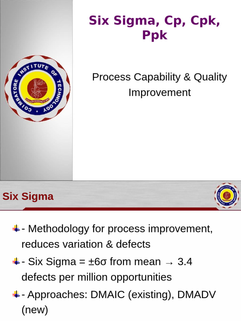 Six Sigma: Understanding Cp, Cpk, Ppk | PDF