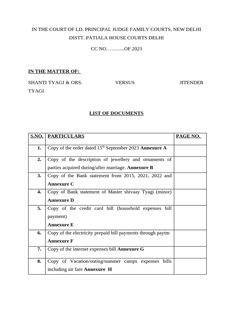 Family Court Document List 2023 | PDF