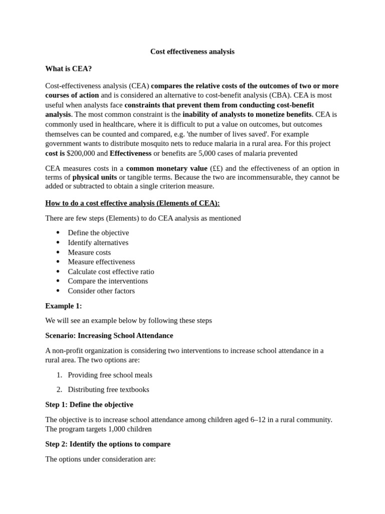 Areas and Elements of CEA | PDF | Cost–Benefit Analysis | Cost ...