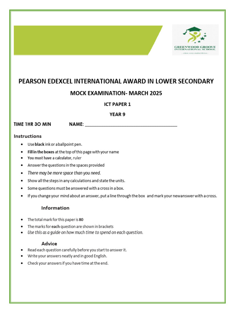 Ict Year 9 Mock (7 Copies) | PDF | Parameter (Computer Programming) | Computer Engineering
