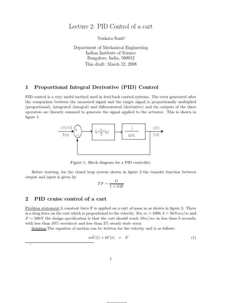 Lecture 2: PID Control of A Cart | PDF | Control Theory | Teaching Mathematics