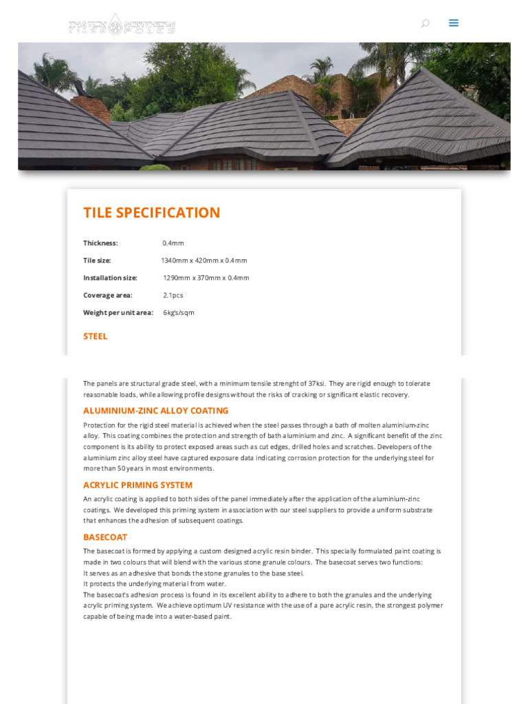 Thatch Tiles Specification Overview | PDF | Paint | Coating