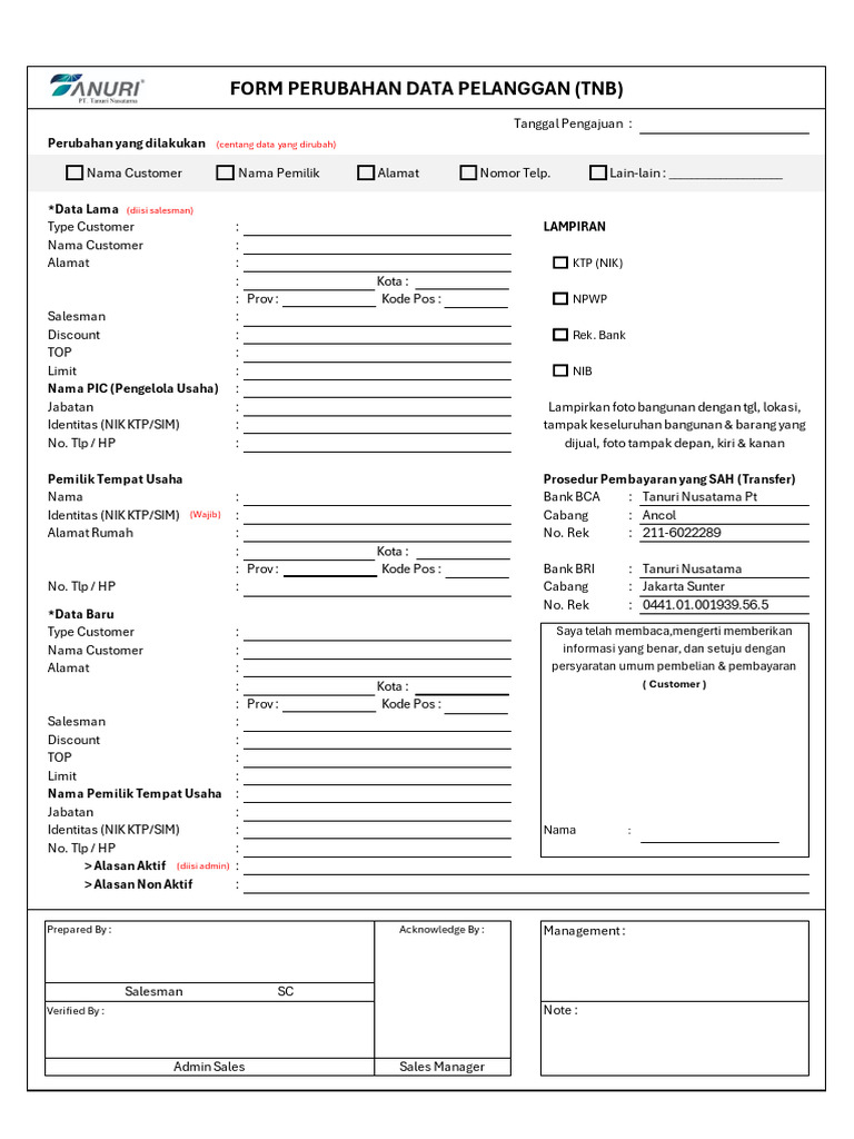 Formulir Perubahan Data Pelanggan TNB | PDF