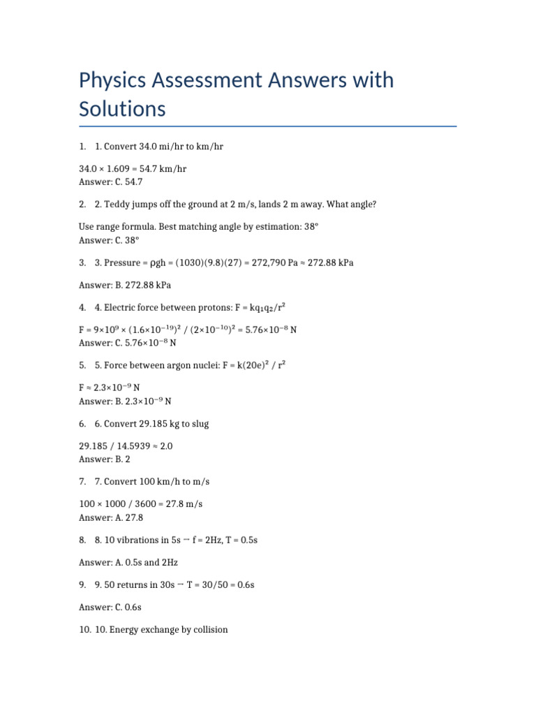 Physics Assessment Solutions | PDF