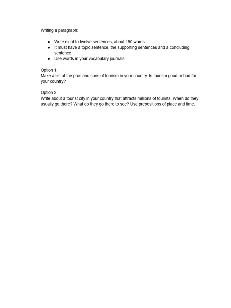 Writing a Paragraph on Tourism | PDF