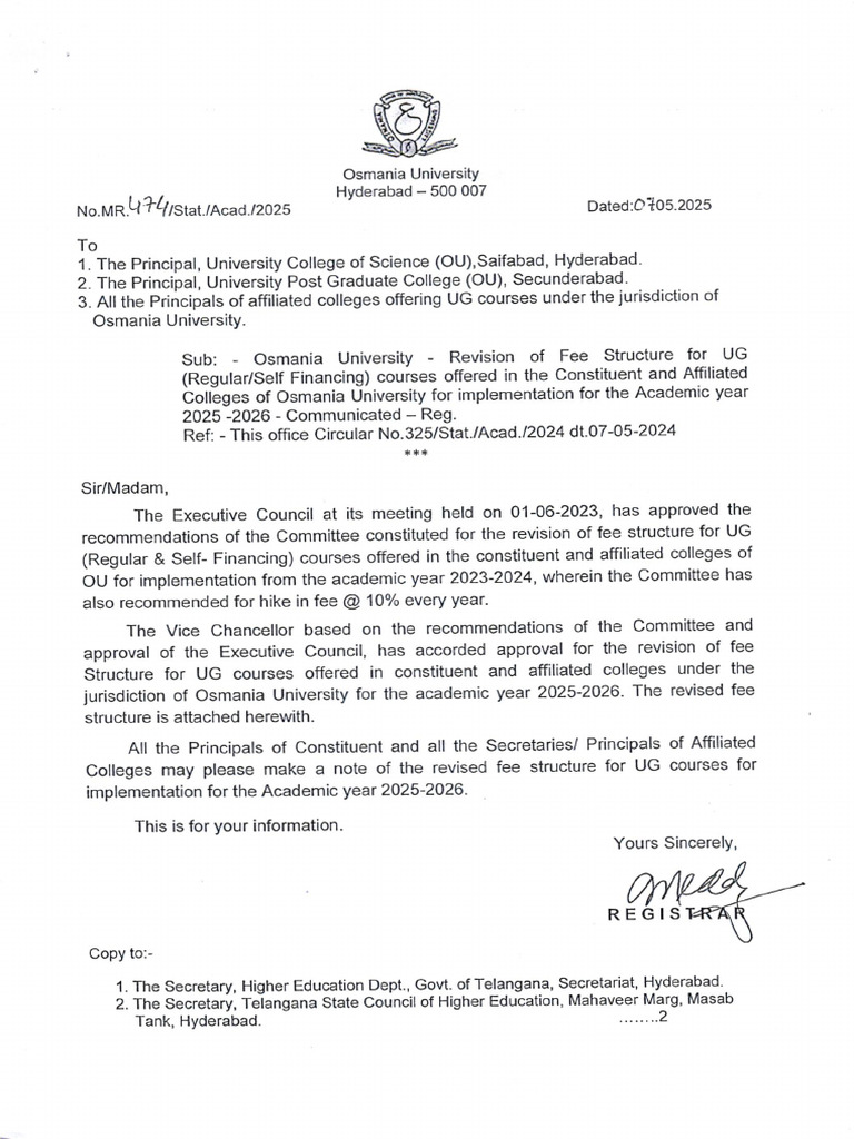 Osmania University UG Fee Structure 2025 | PDF | Business | Economies