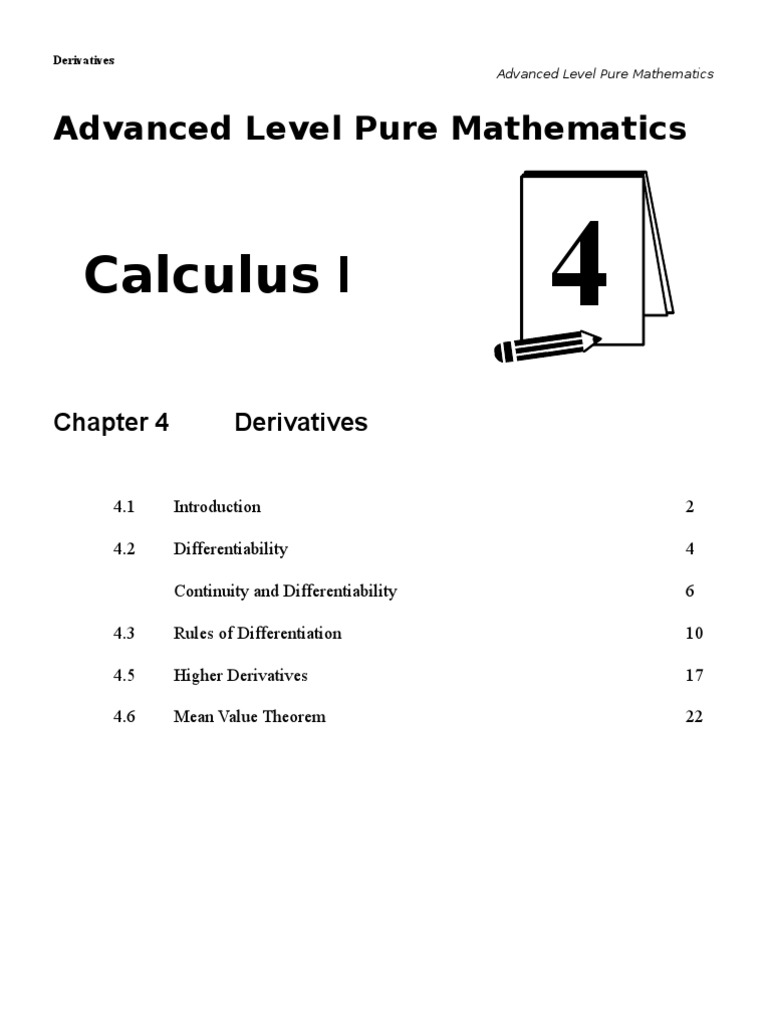 Advanced Level Pure Mathematics Chapter 4 Derivatives | PDF | Maxima ...