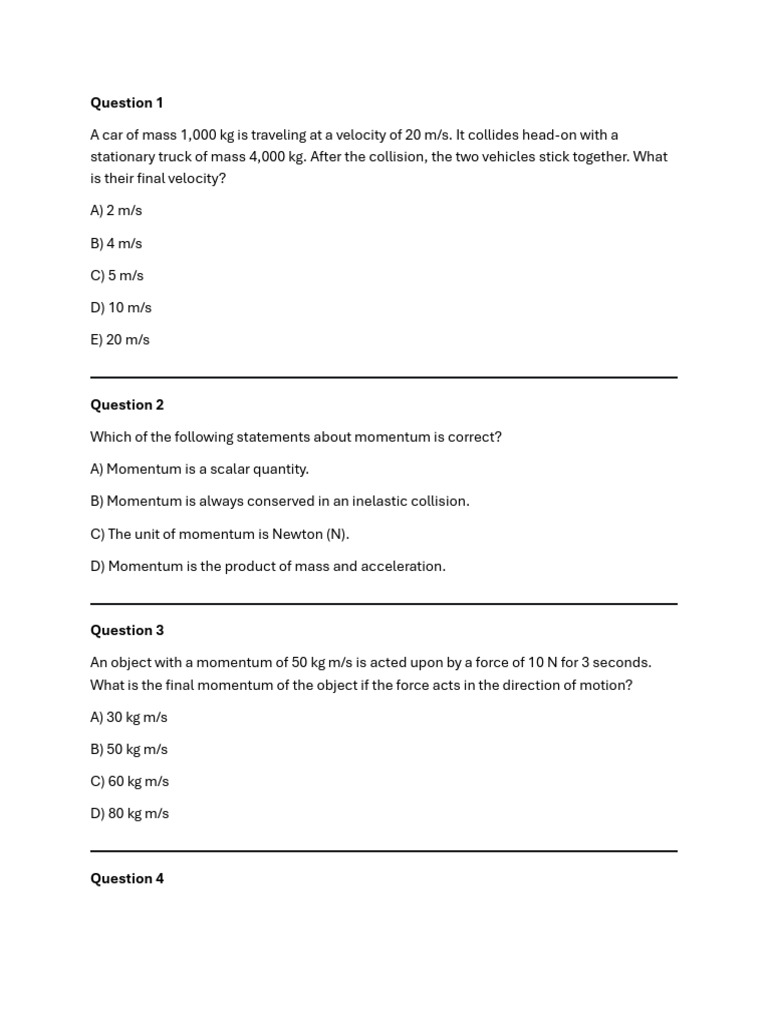 Momentum and Collision Physics Quiz | PDF