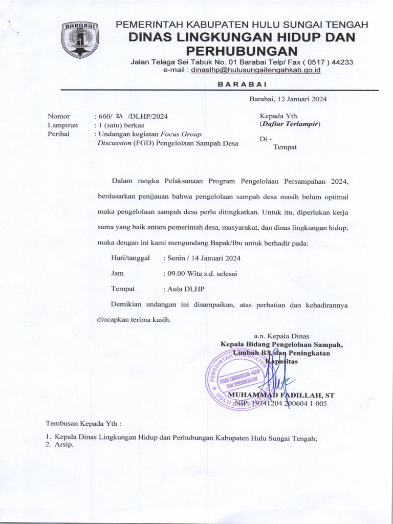 Undangan Koordinasi Persampahan | PDF
